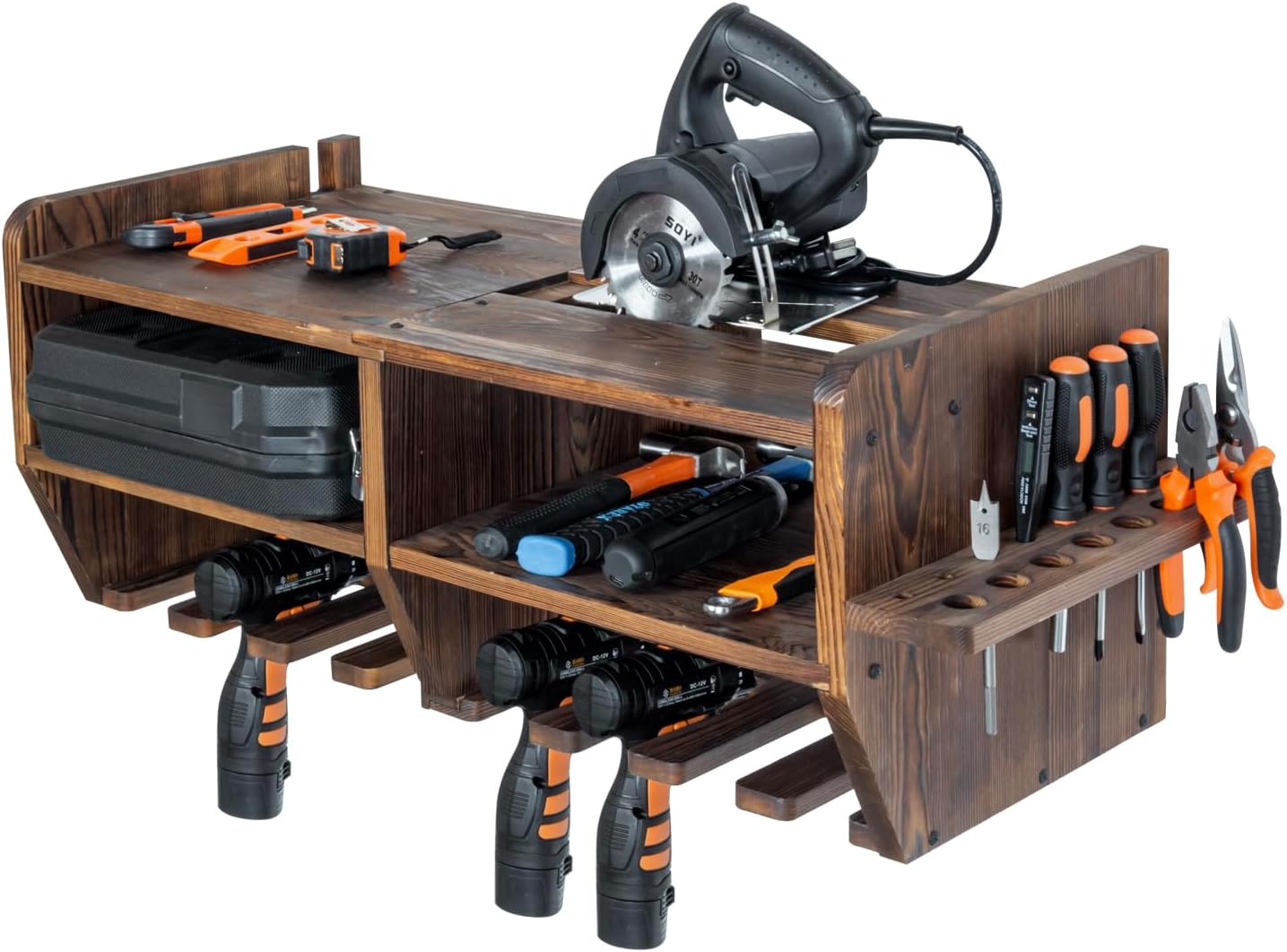 Amazon.com: MyGift Wall Mounted Power Tool Organizer Station, Rustic ...