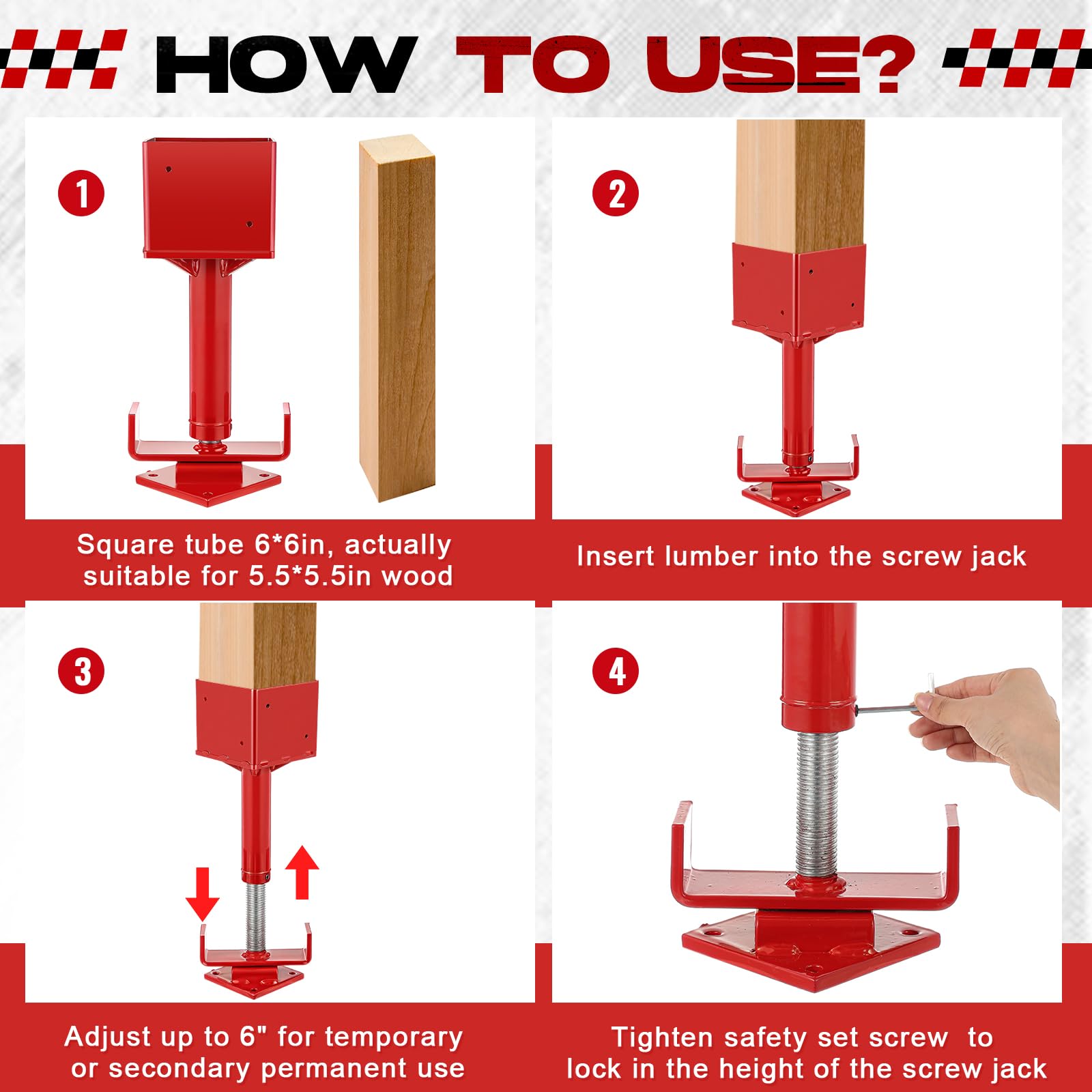Snapklik.com : 6x6 Adjustable Screw Jack Post, 15.8" - 21.8" Height ...