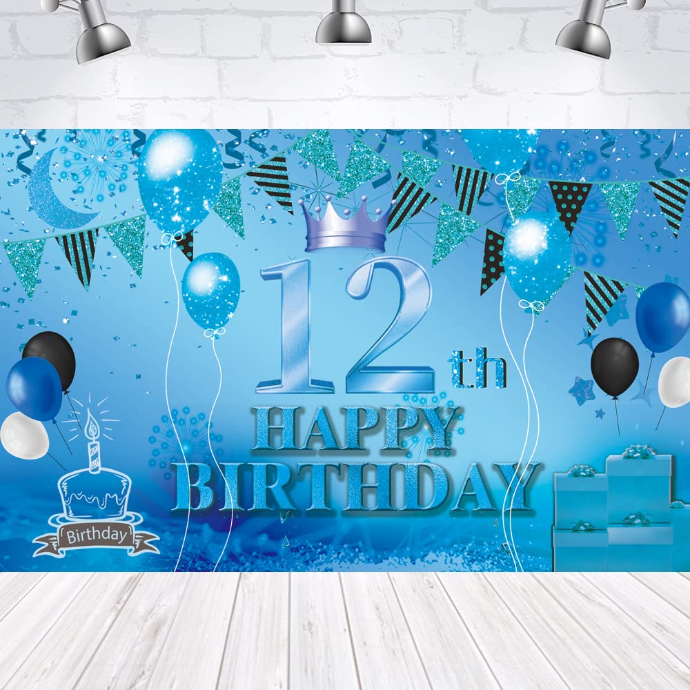 Happy 12th Birthday Backdrop Banner Blue 12th Sign Poster 12 ...