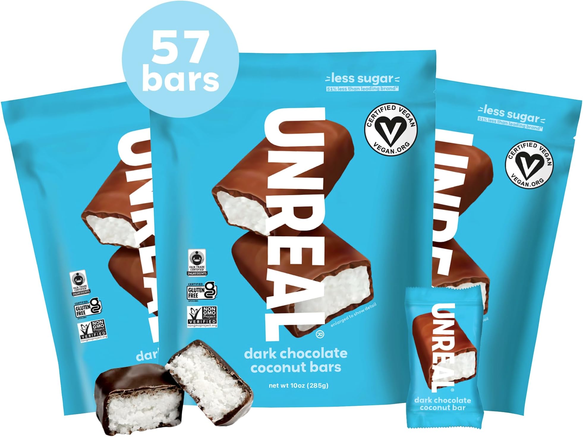 Amazon.com : Unreal Dark Chocolate Coconut Bars | Certified Vegan ...