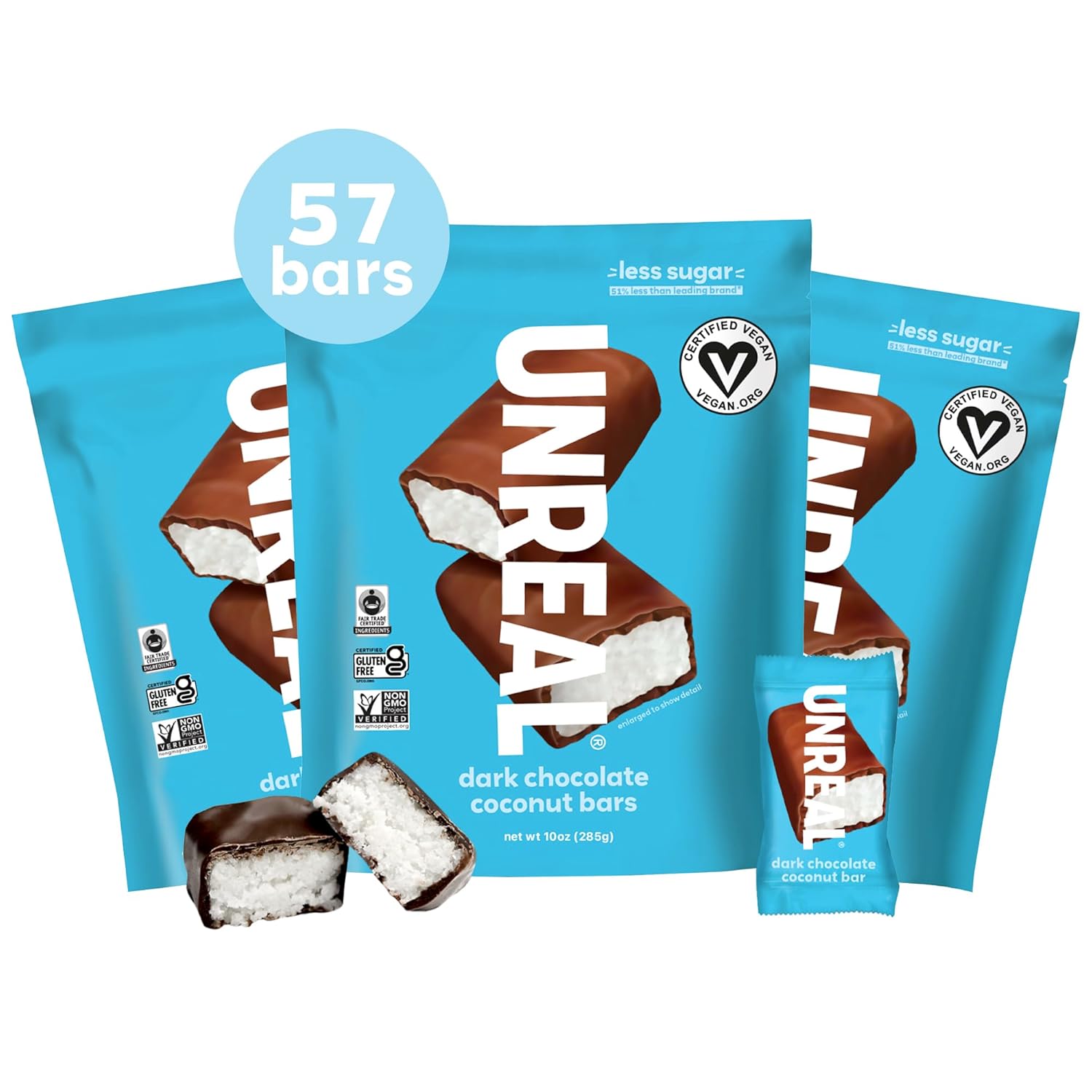 Amazon.com : Unreal Dark Chocolate Coconut Bars | Certified Vegan ...