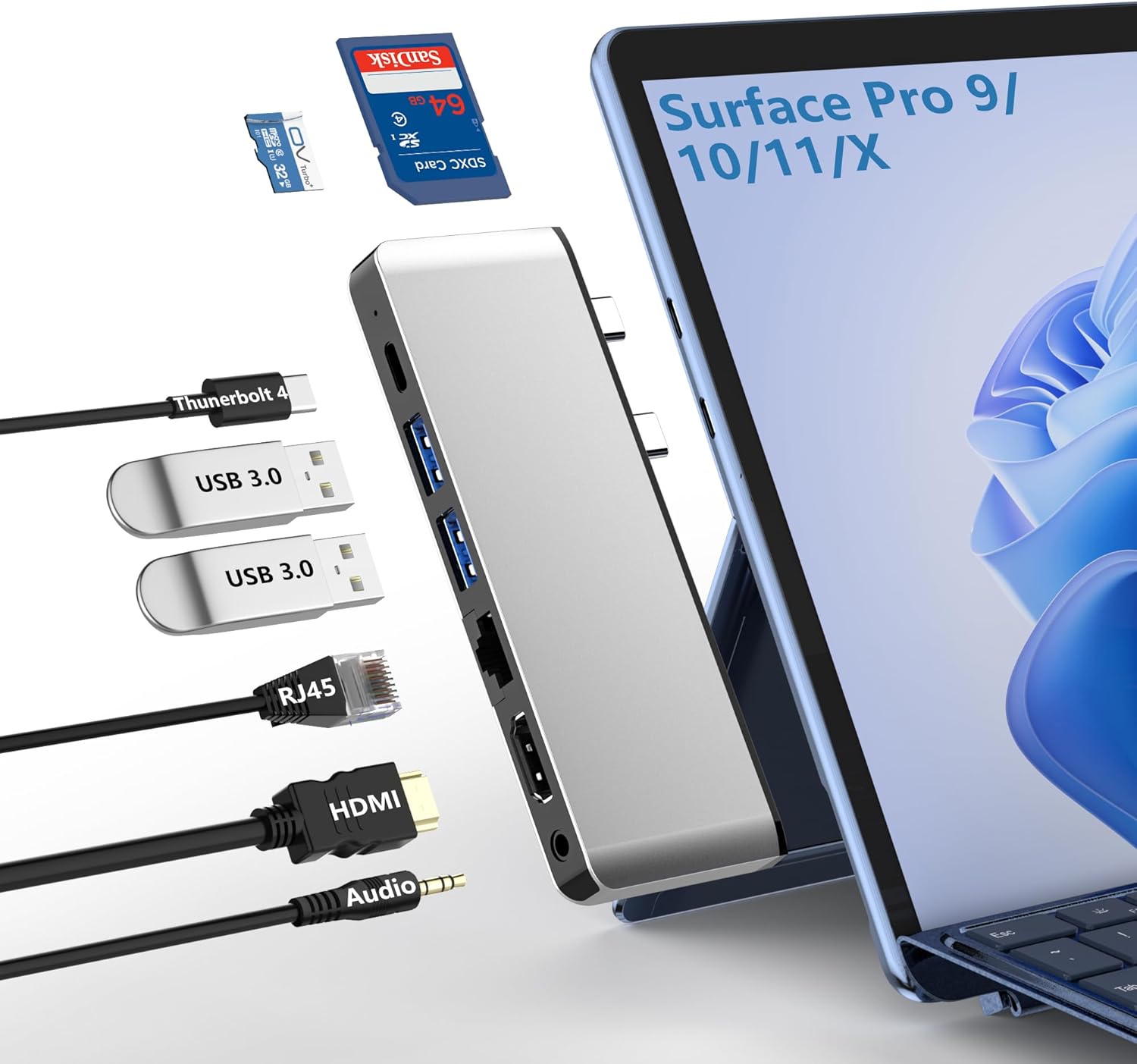 Amazon | Surface Pro 9/10/11/X USB ハブ 4K HDMI、USB-C Thunderbolt 4 (8K ...