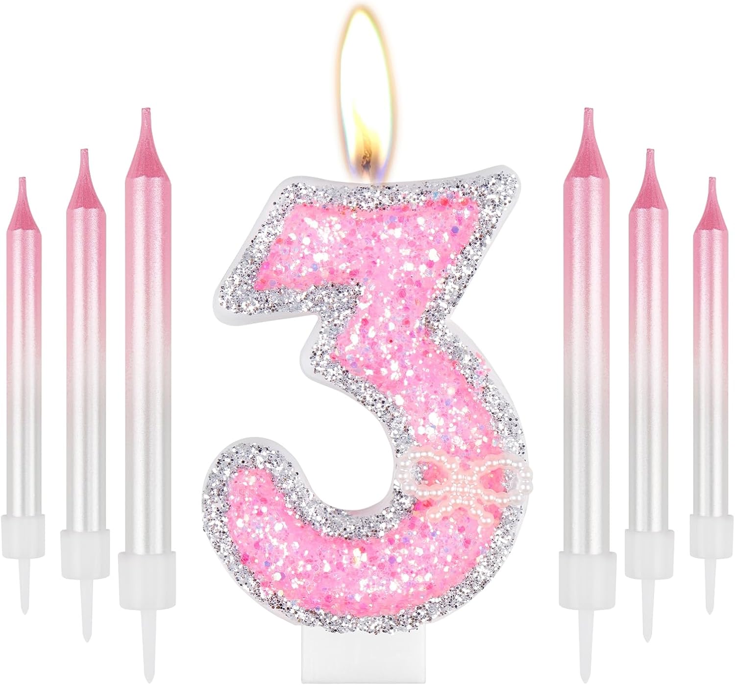 Amazon.com: iNINGER Birthday Candle Pink 3rd Candles,Gold Glitter Pink ...