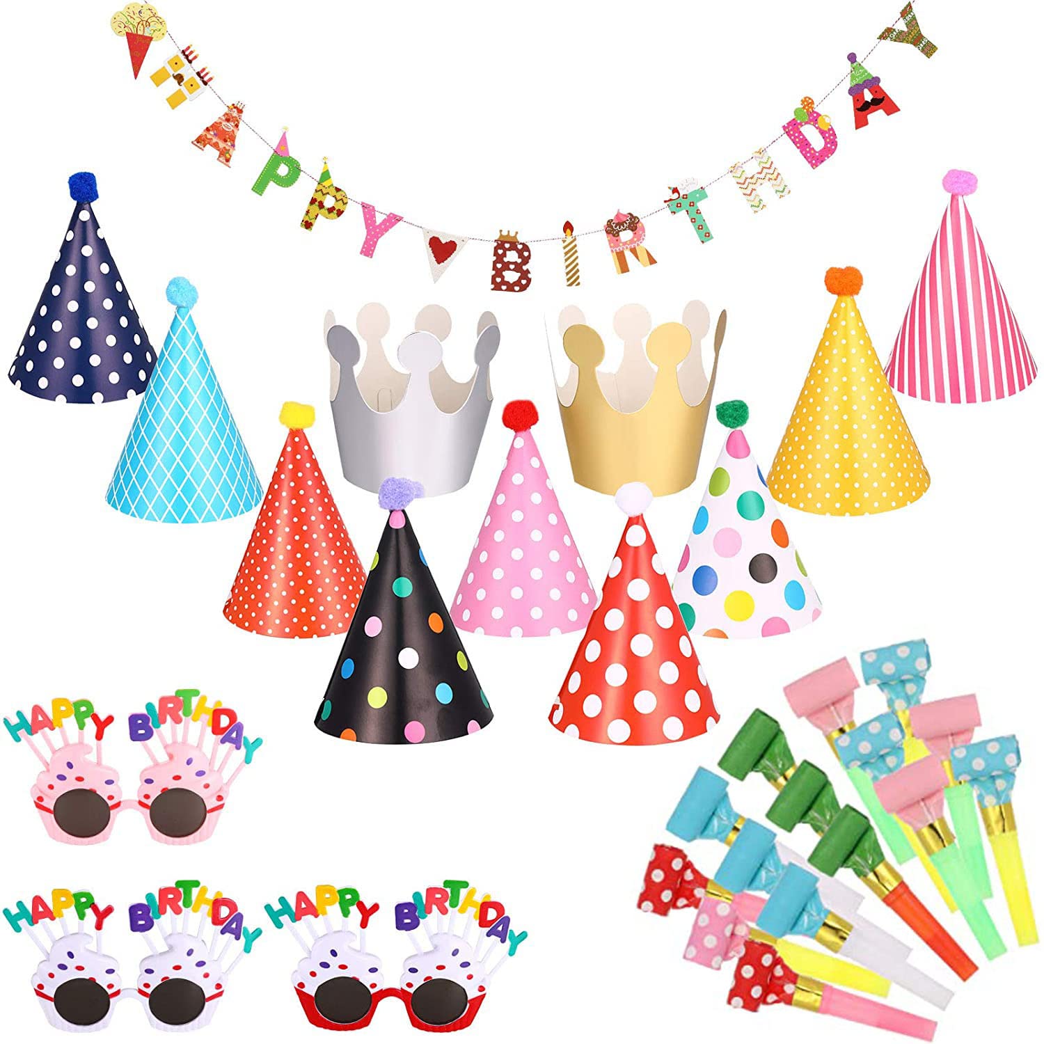 Snapklik.com : 25 Pieces Birthday Party Cone Hats, 10 Party Noise ...
