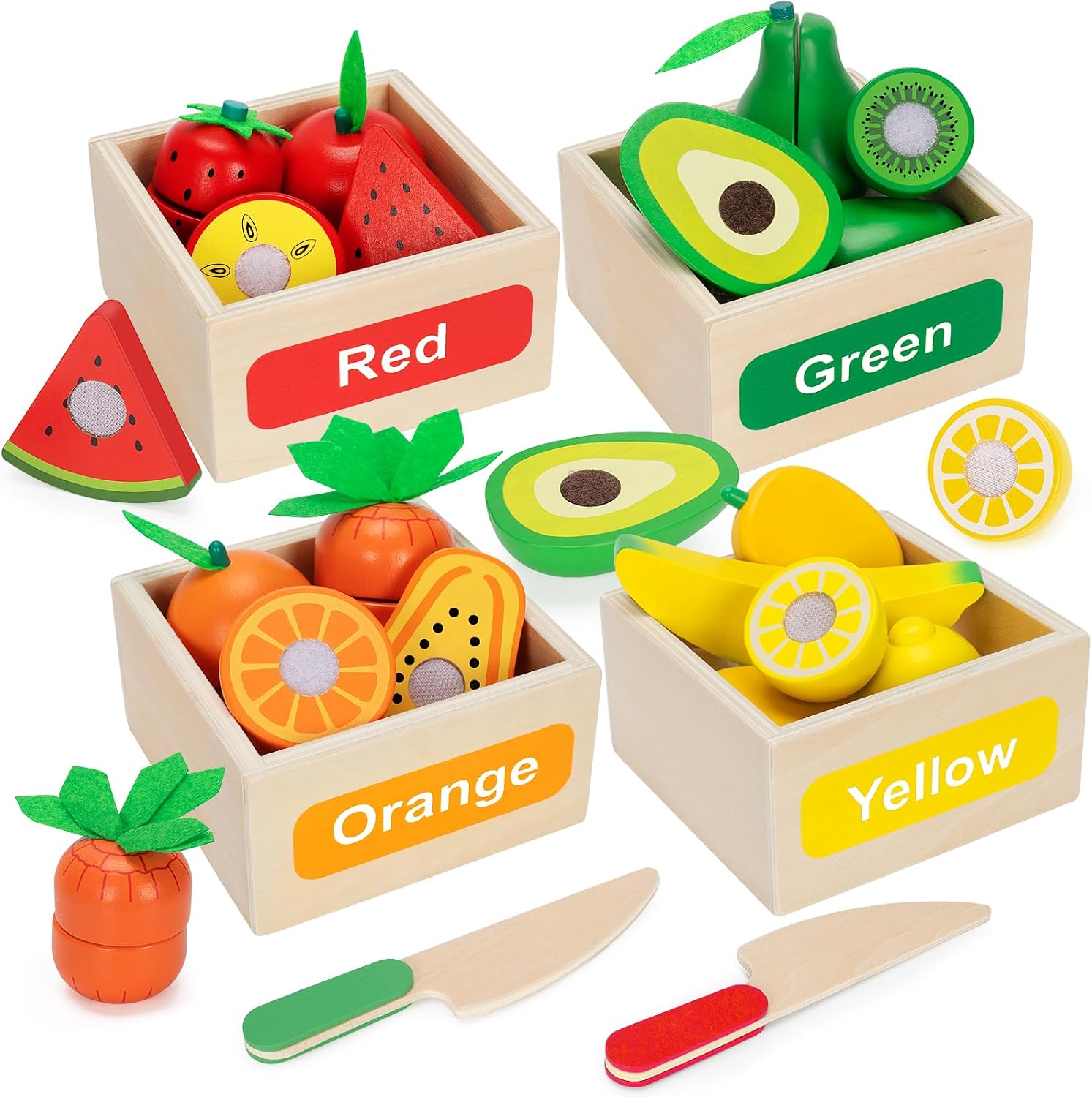 Amazon.com: TooyBing Wooden Play Food Toy Set for Kids Kitchen - 30 Pcs ...