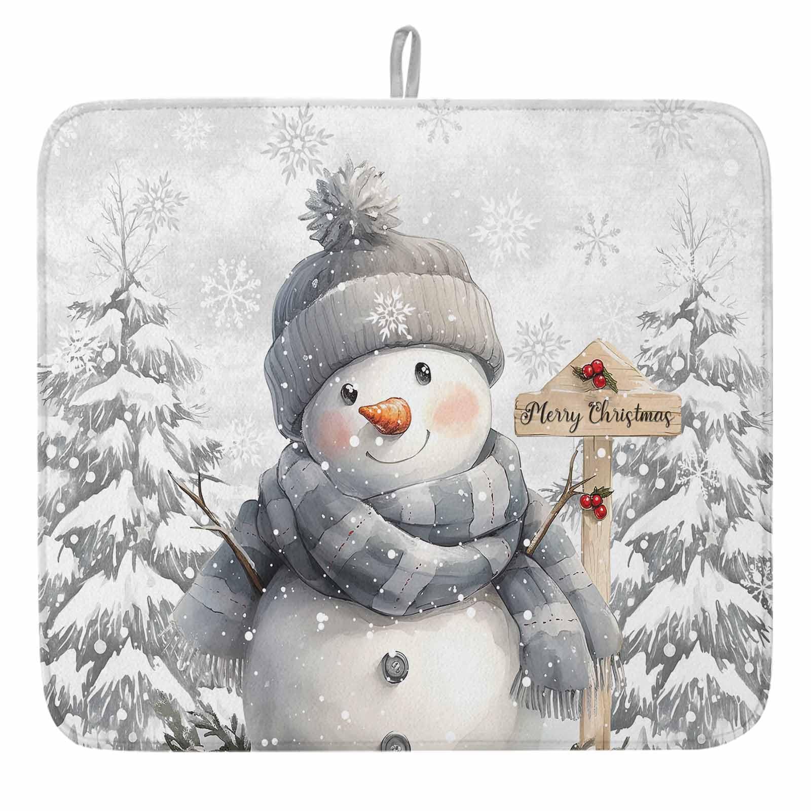 Amazon.com: Christmas Snowman Dish Drying Mat for Kitchen Counter Grey ...