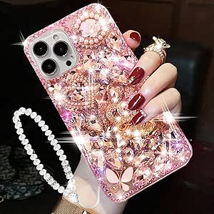 Amazon.com: Changjia for iPhone 15 Pro Max Glitter Bling Case, Cute 3D Crown Heart Crystal ...
