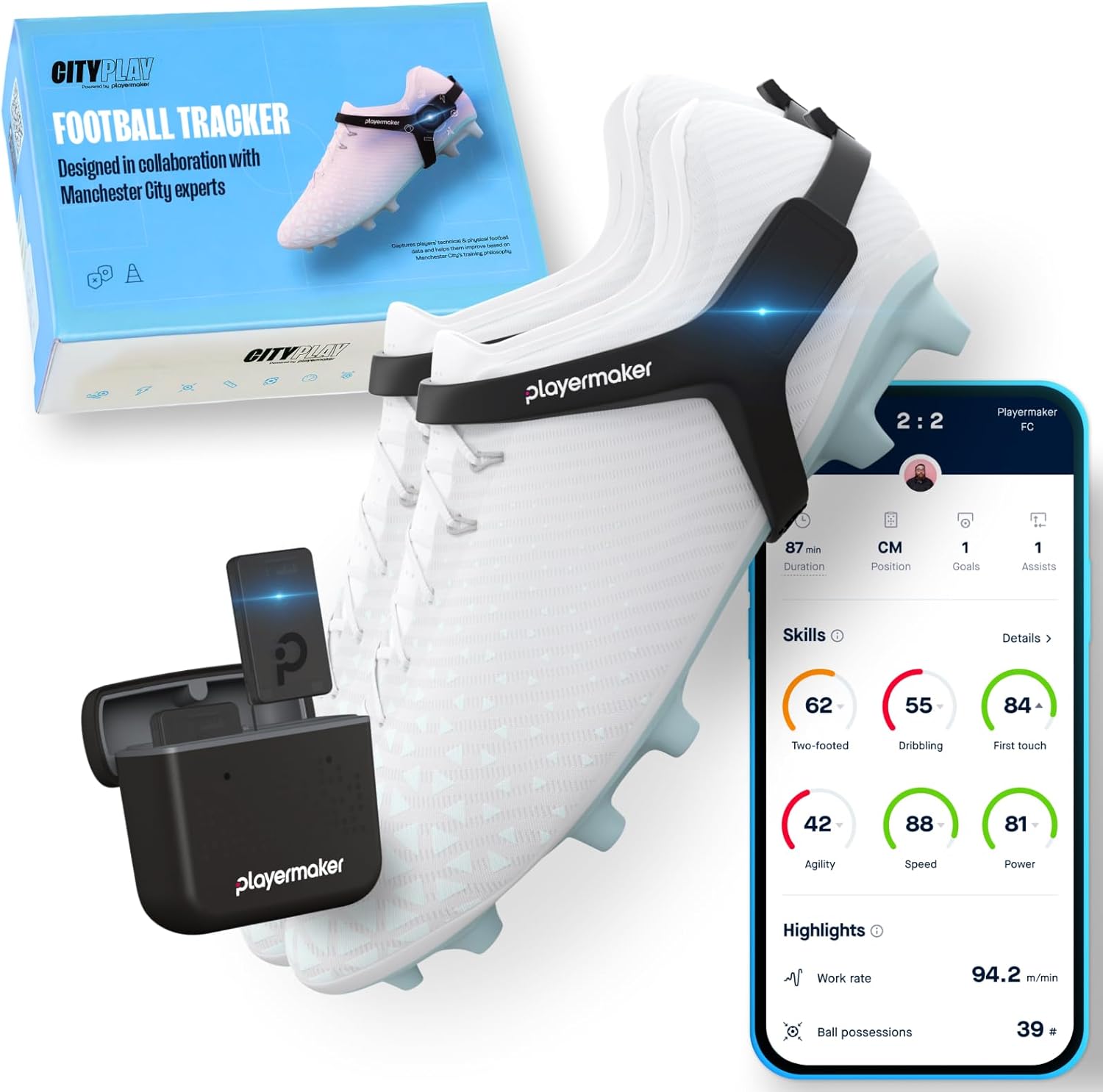 CITYPLAY Smart Football Tracker for Cleats by Playermaker, Track 25 ...