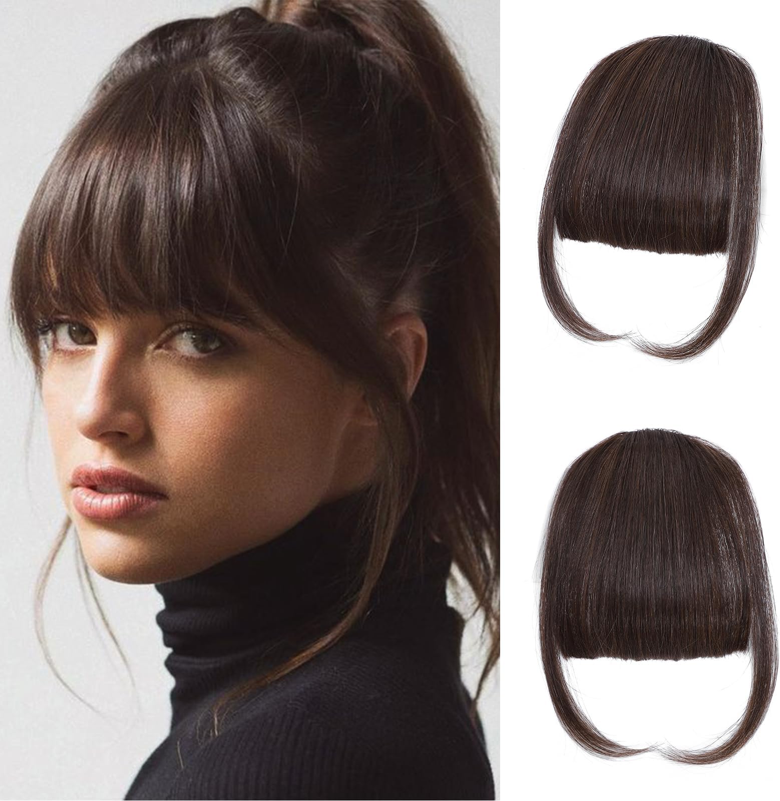 Amazon.com : ROURUNFASI Clip on Wispy Bangs-Real Human Hair Clip in ...