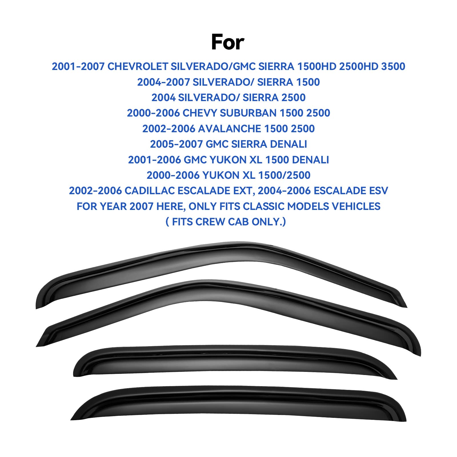 YQAUTEC Window Visors Rain Guards Shield for 2001-2007 Chevy Silverado ...
