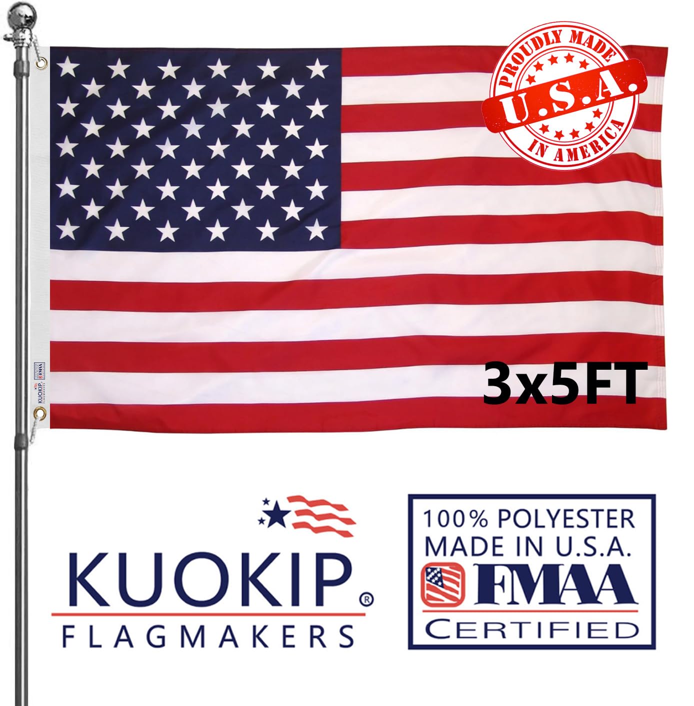 Amazon.com : Double Sided American Flag 3x5 Made in USA Outdoor Heavy ...