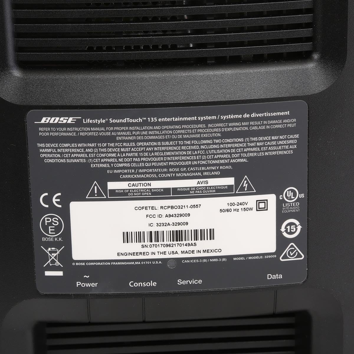 Bose Lifestyle SoundTouch 135 Entertainment System User Manual