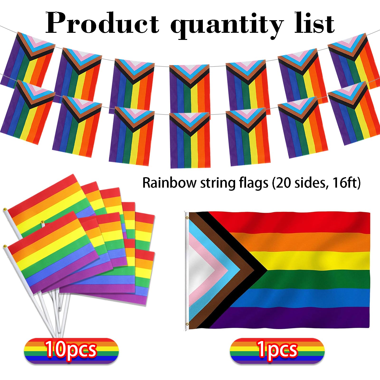 Pride Decorations Set, 5x3Ft Vivid Color Pride Flag 10Pcs Handheld ...