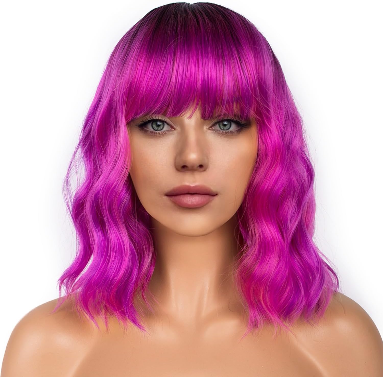 Amazon.com : LANCAINI Colourful Short Bob Wigs with Bangs for Women ...