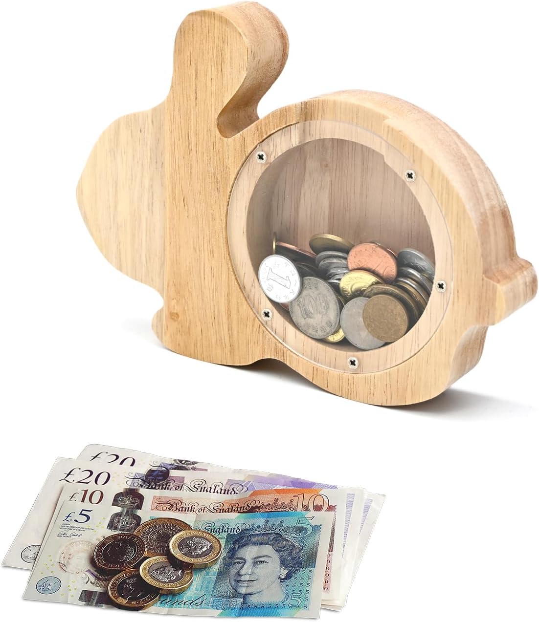 TOTHDATE Animals Wooden Money Box - Rabbit, Money Box with Alphabet ...