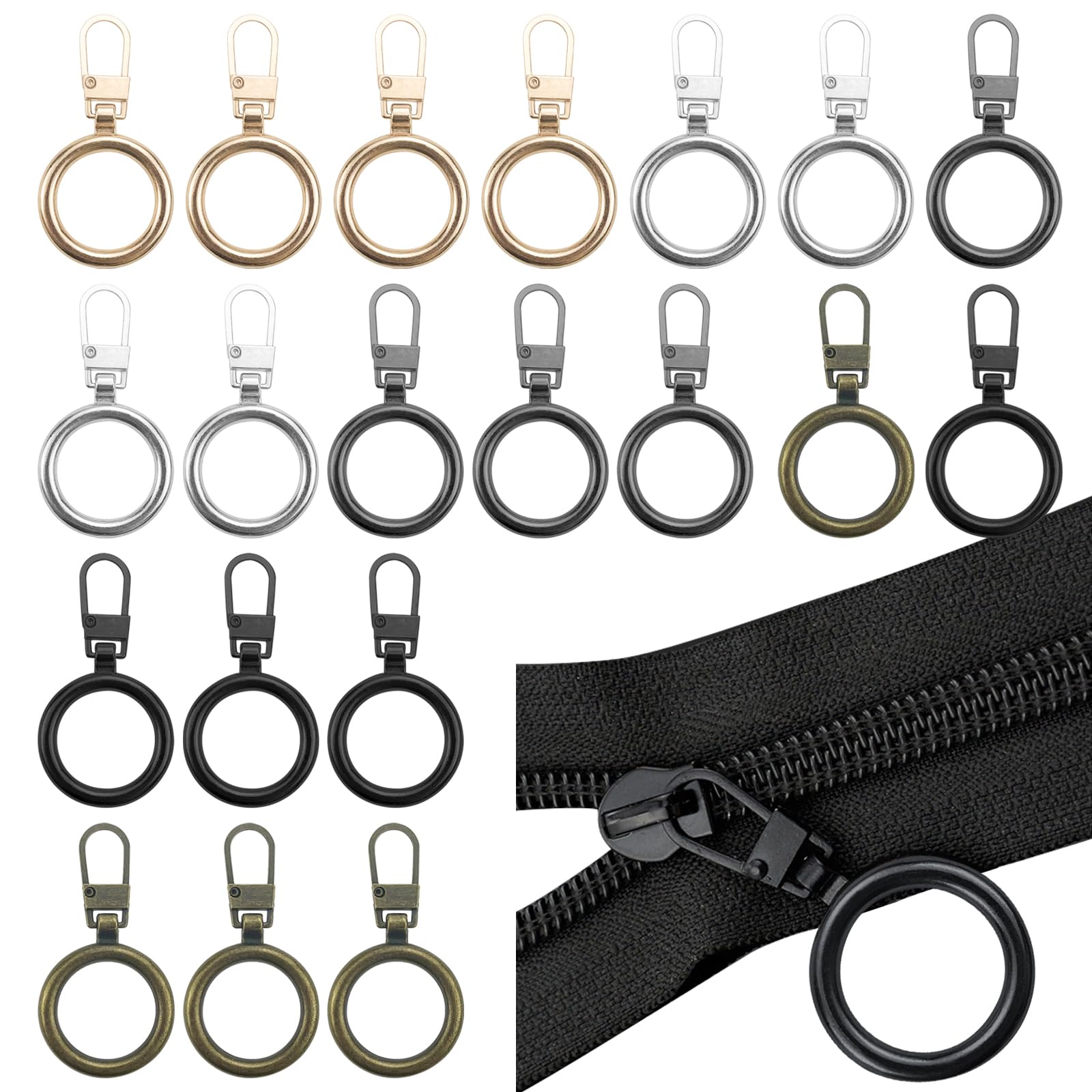 Amazon.com: 20 Pack Zipper Pull Replacement Round Metal Detachable ...