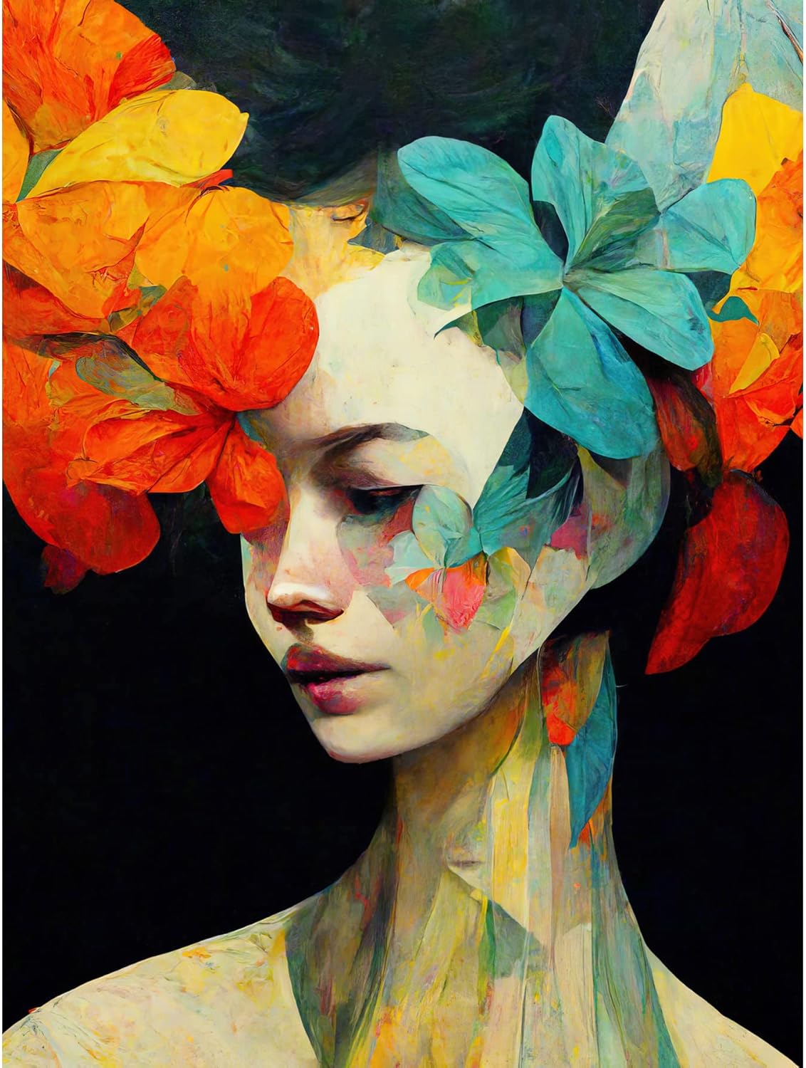 Amazon.com: Wee Blue Coo Orange Teal Yellow Floral Feminine Portrait ...