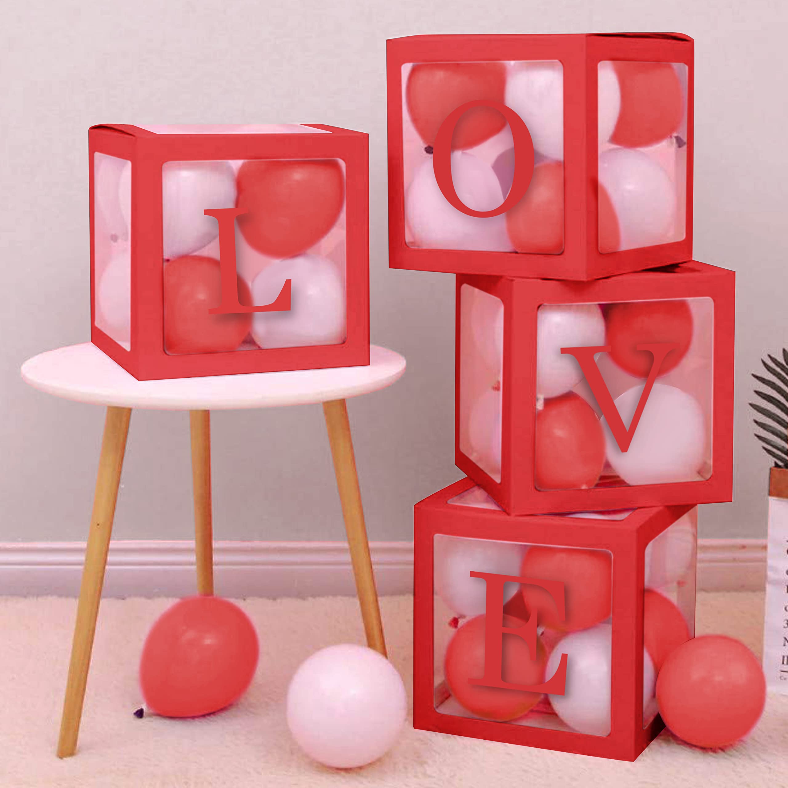 ITAF 4 Pcs Love Letter Balloon Box/Pastel Red Surprise Box/Transparent ...