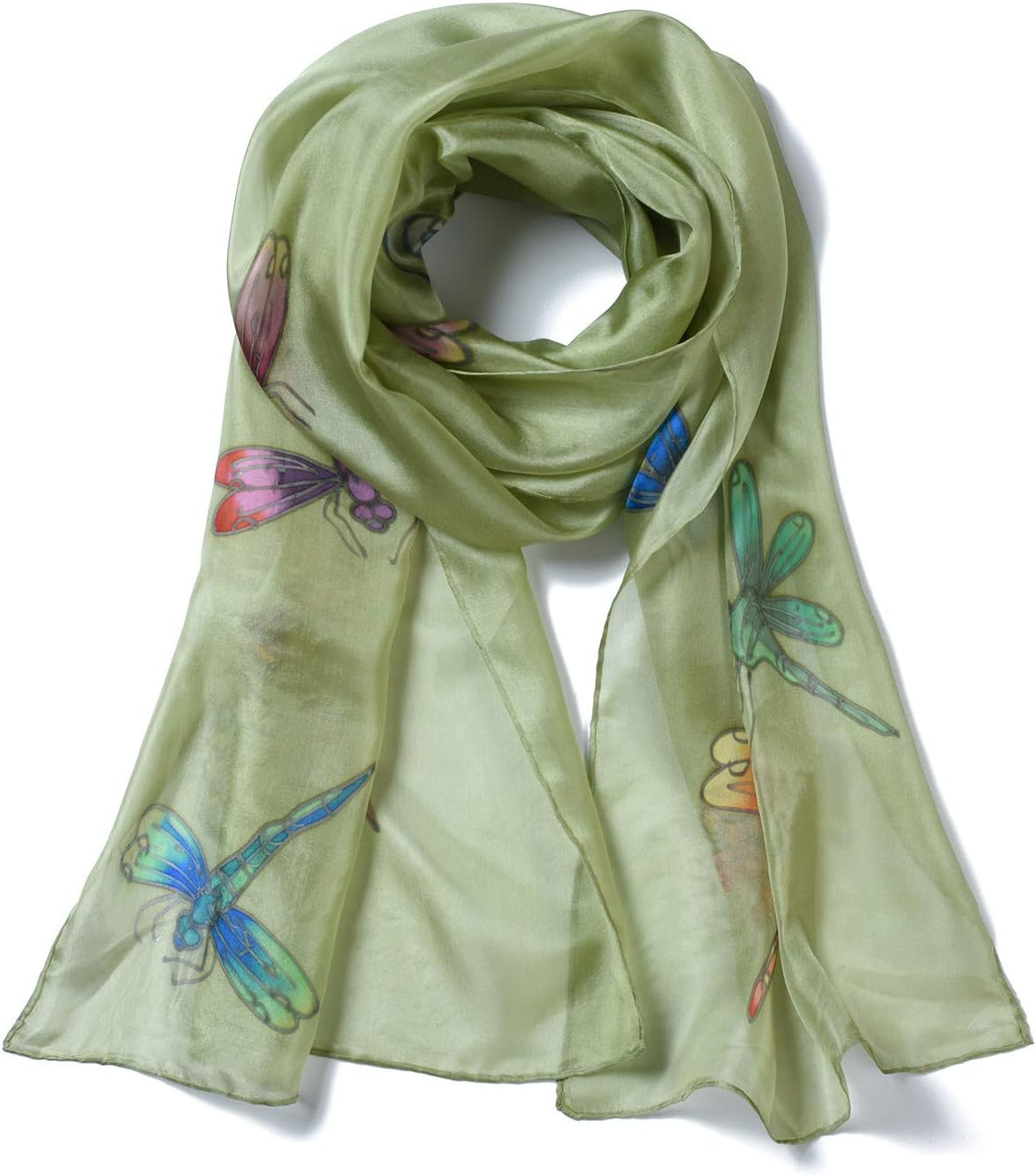 Invisible World Dam 100 % mullbär silke scarf handmålad trollslända ...