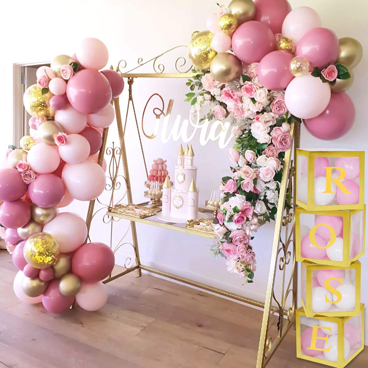 Birthday Party Decorations Balloons Box, 4 PCS Transparent Gold Edge ...