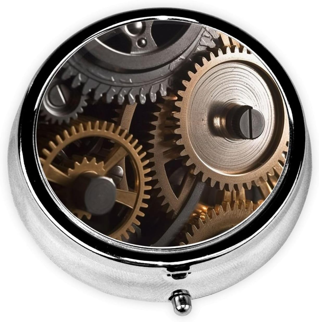 Amazon.com: Mechanical Gears Print Round Pill Box 3 Compartment ...