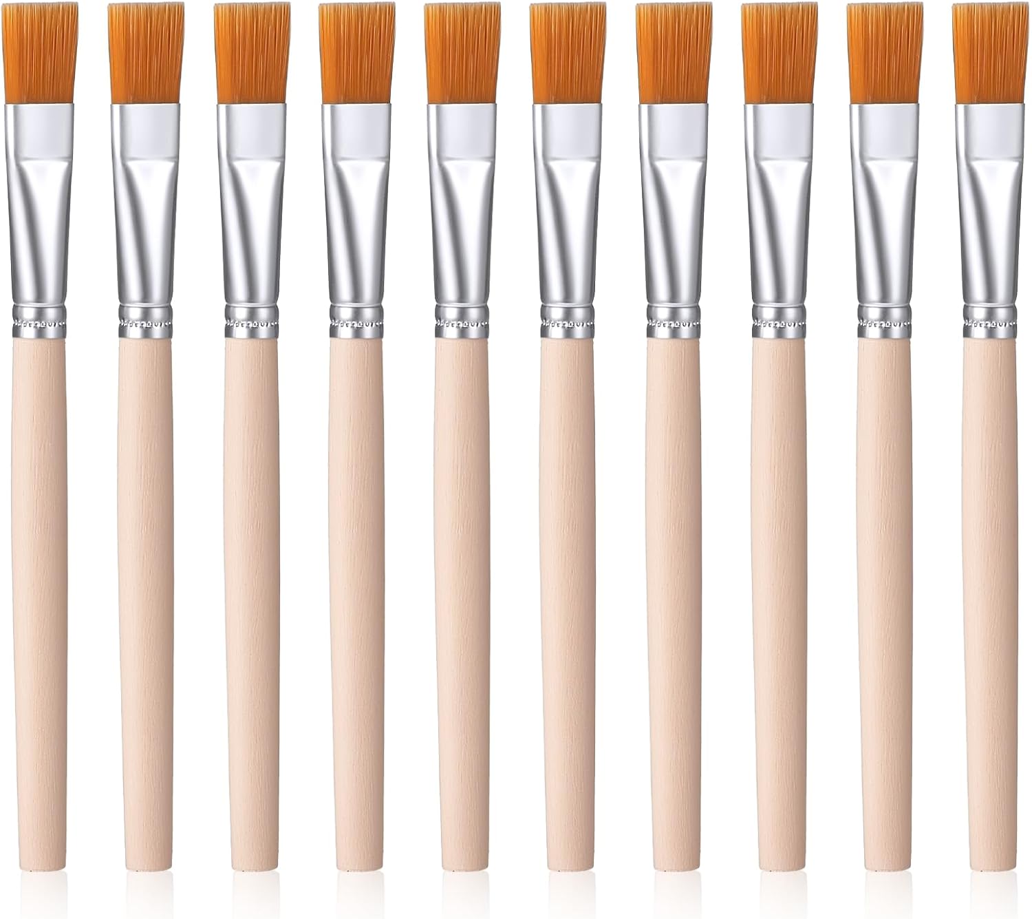 Ajcotahm 10 PCS Small Paint Brushes, Wooden Handle Flat Paint Brushes ...