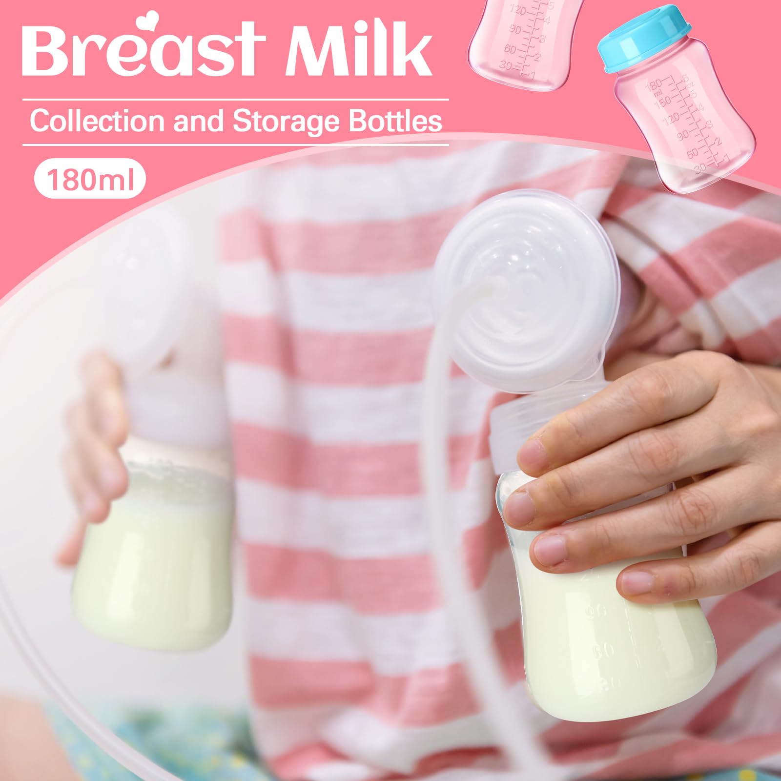 Snapklik.com : 20 Pack Breast Milk Storage Bottles 6 Oz Reusable Wide ...