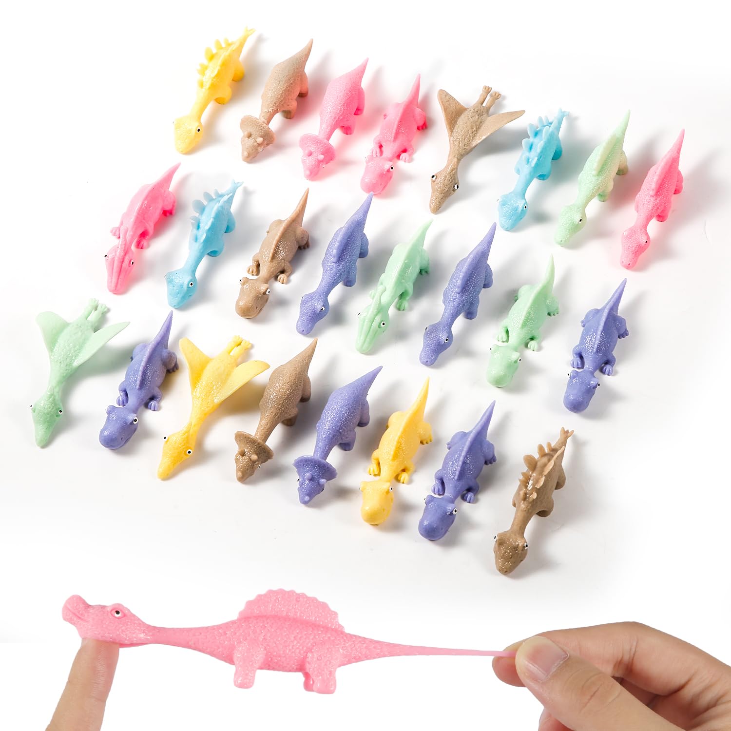 XIHIRCD 24pcs Dinosaur Finger Slingshot Toys, Soft Rubber Stretchable ...