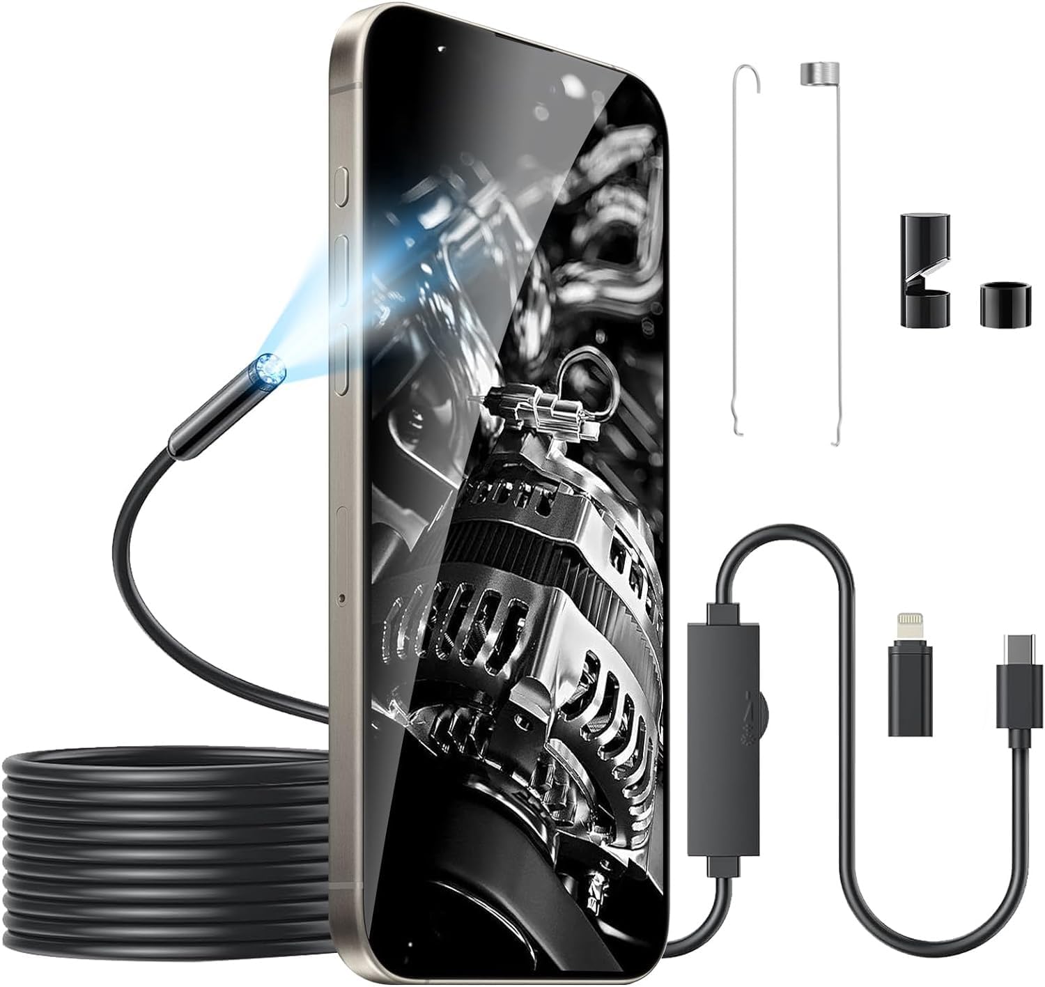 Amazon.com: Endoscope Camera with Light iPhone: 1920P HD Borescope with ...