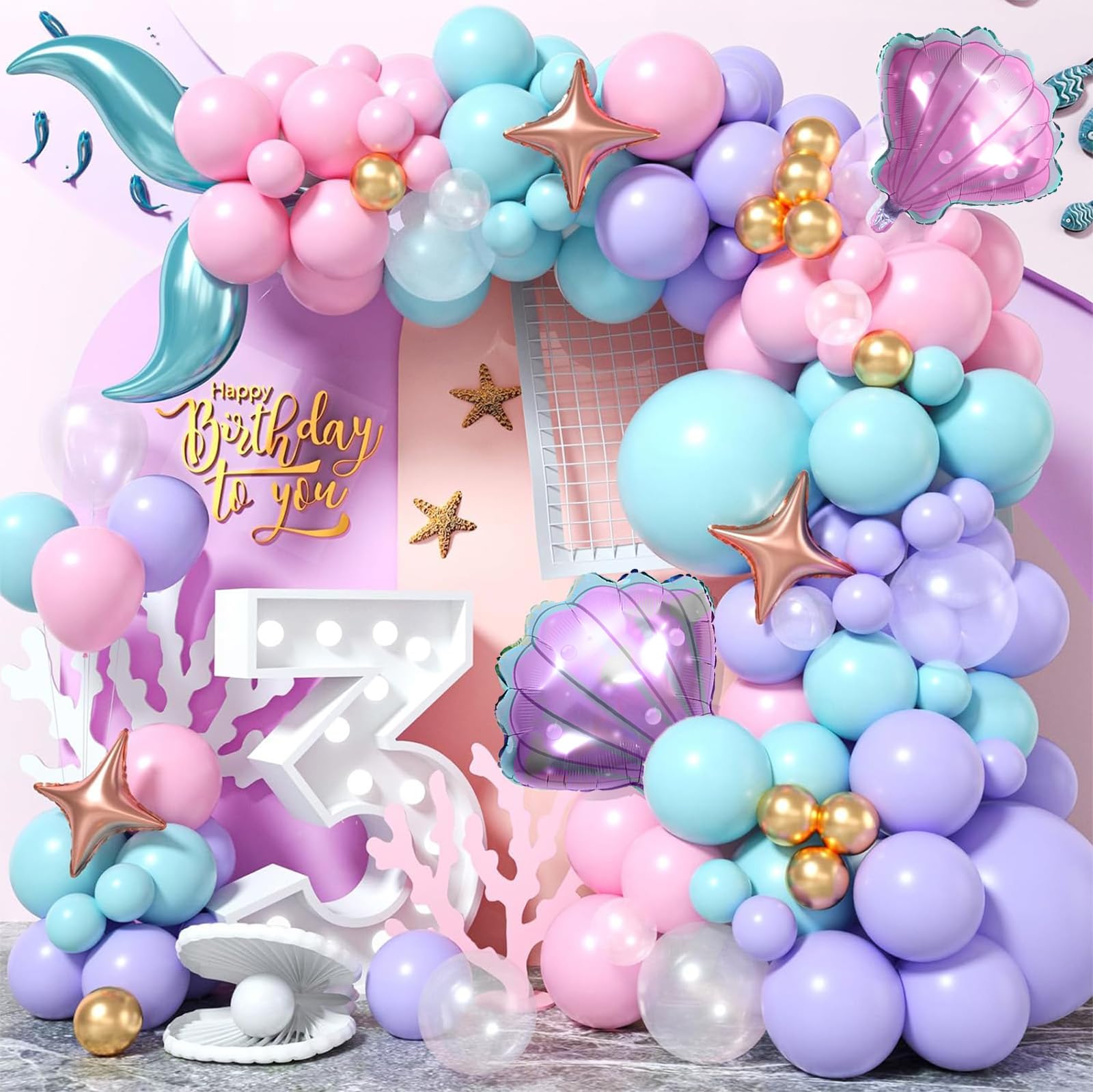 Amazon.com: Mermaid Balloon Arch Kit, Pastel Pink Purple Teal Blue Gold ...