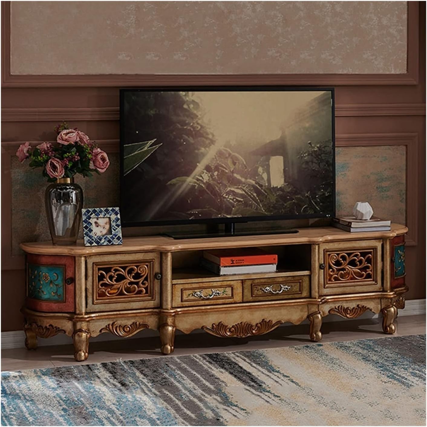 Amazon.com: Television Stands 78.7" Living Room Rubberwood TV Stand ...