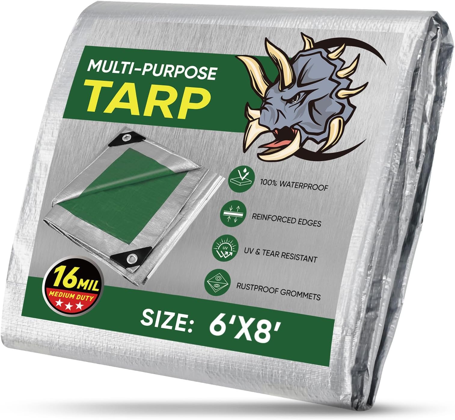 Winpull Tarp 6x8FT, 16 Mil Heavy Duty Large Tarps, Waterproof Tarp with ...
