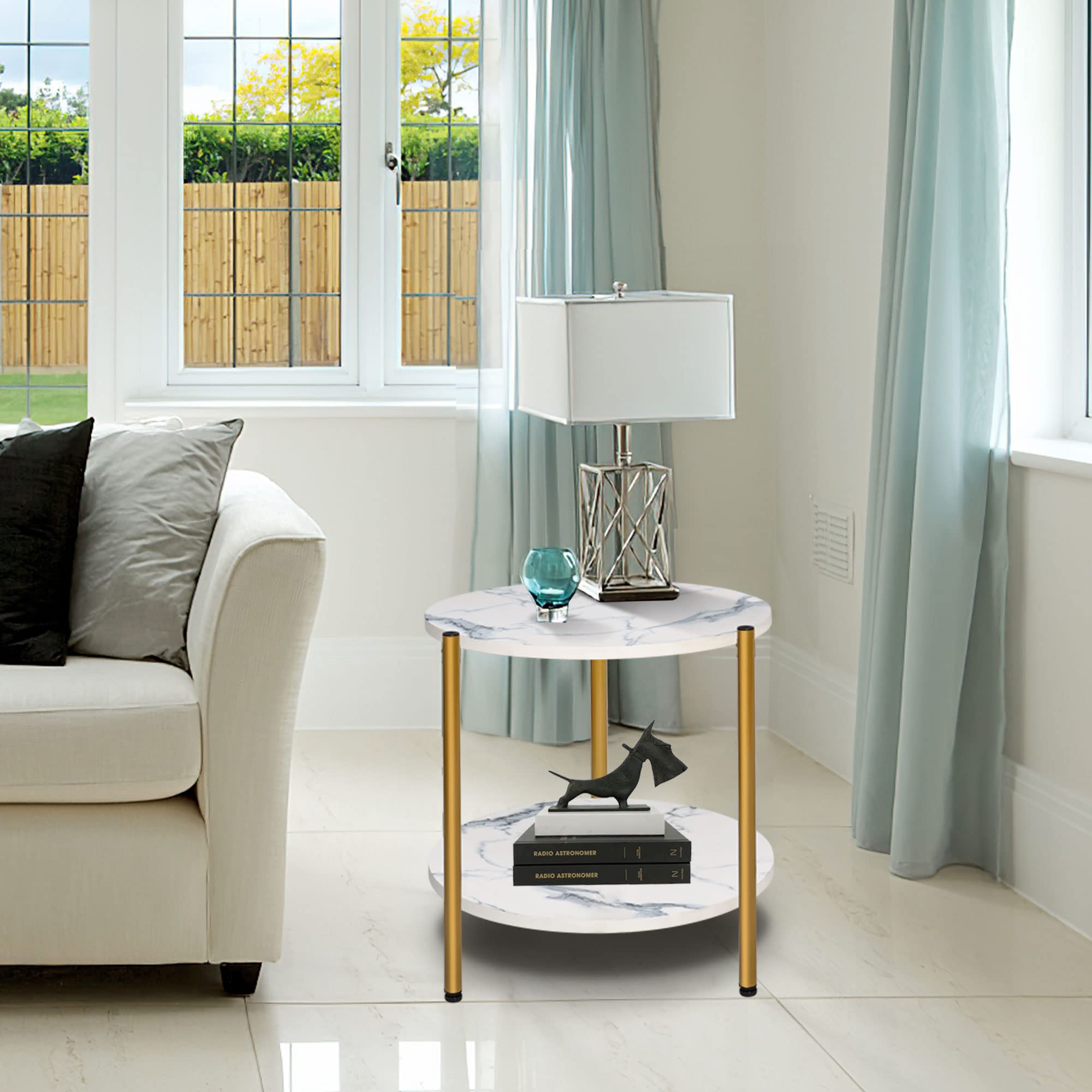 Snapklik.com : White Marble Side Table 2-Tier Small Gold End Table ...