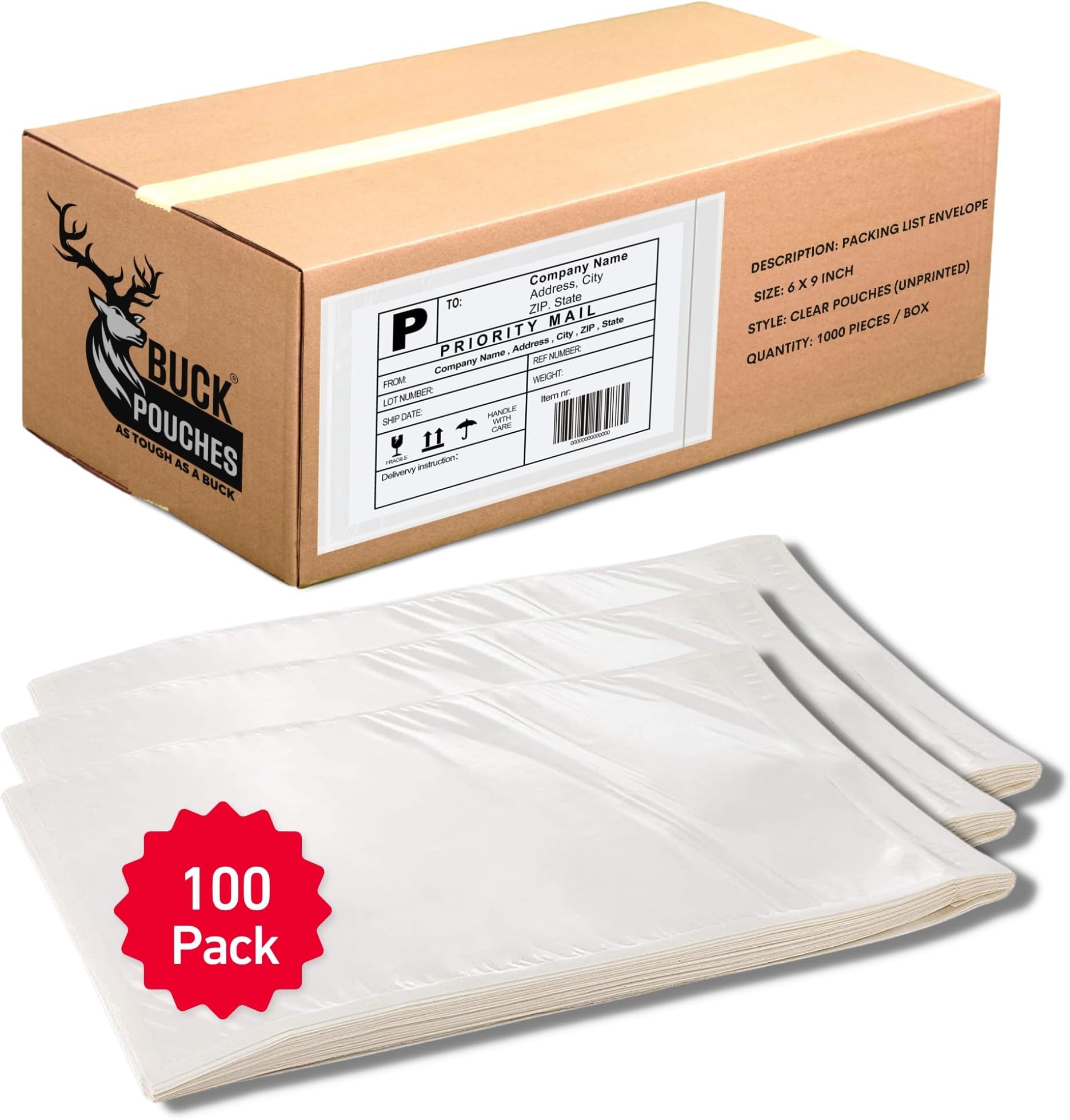 Tamper Proof Mailing Pouches 6x9 Clear Packing List Envelopes - 200 ...