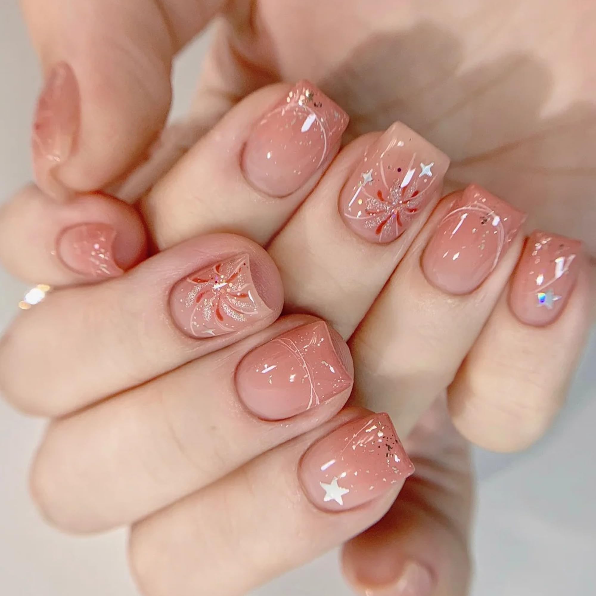 Amazon.com: BiBiSi Press on Nails Short Square Translucent Fantasy ...