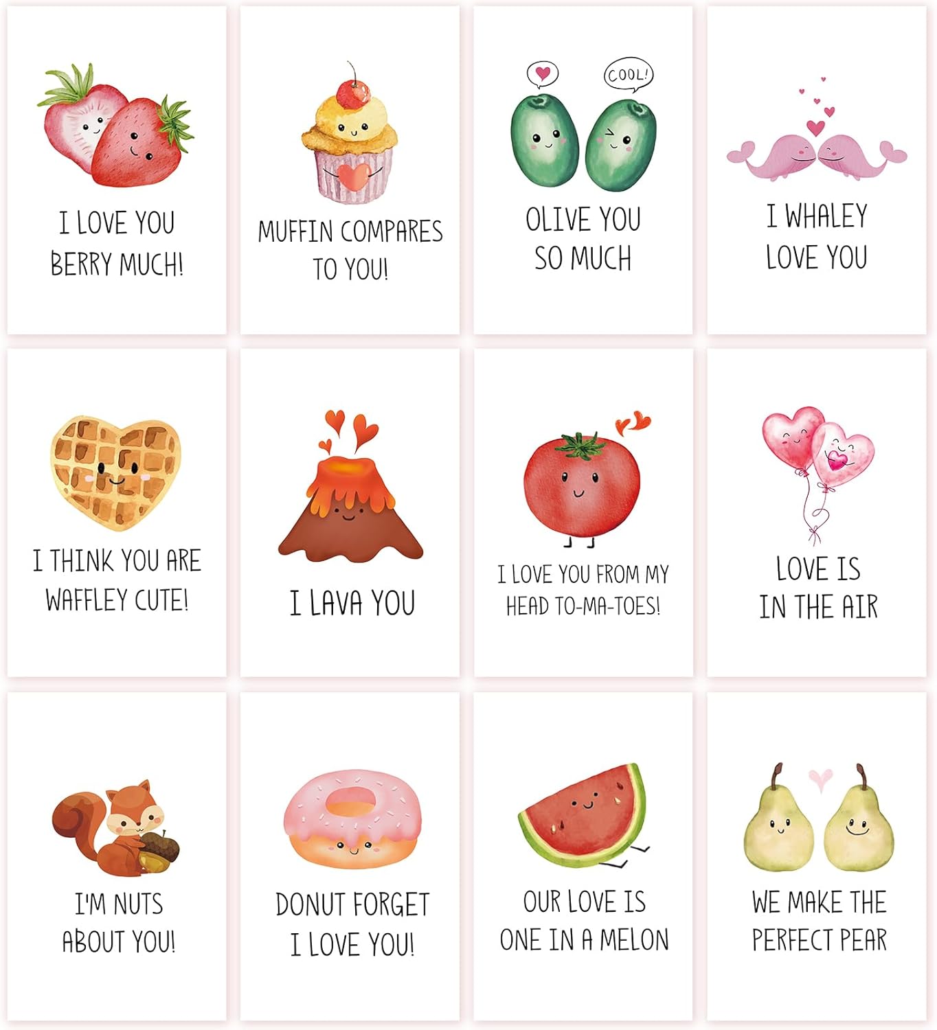 Naixiwen Cute Pun Valentine's Day Cards Set, 24 Pack Funny Valentines ...