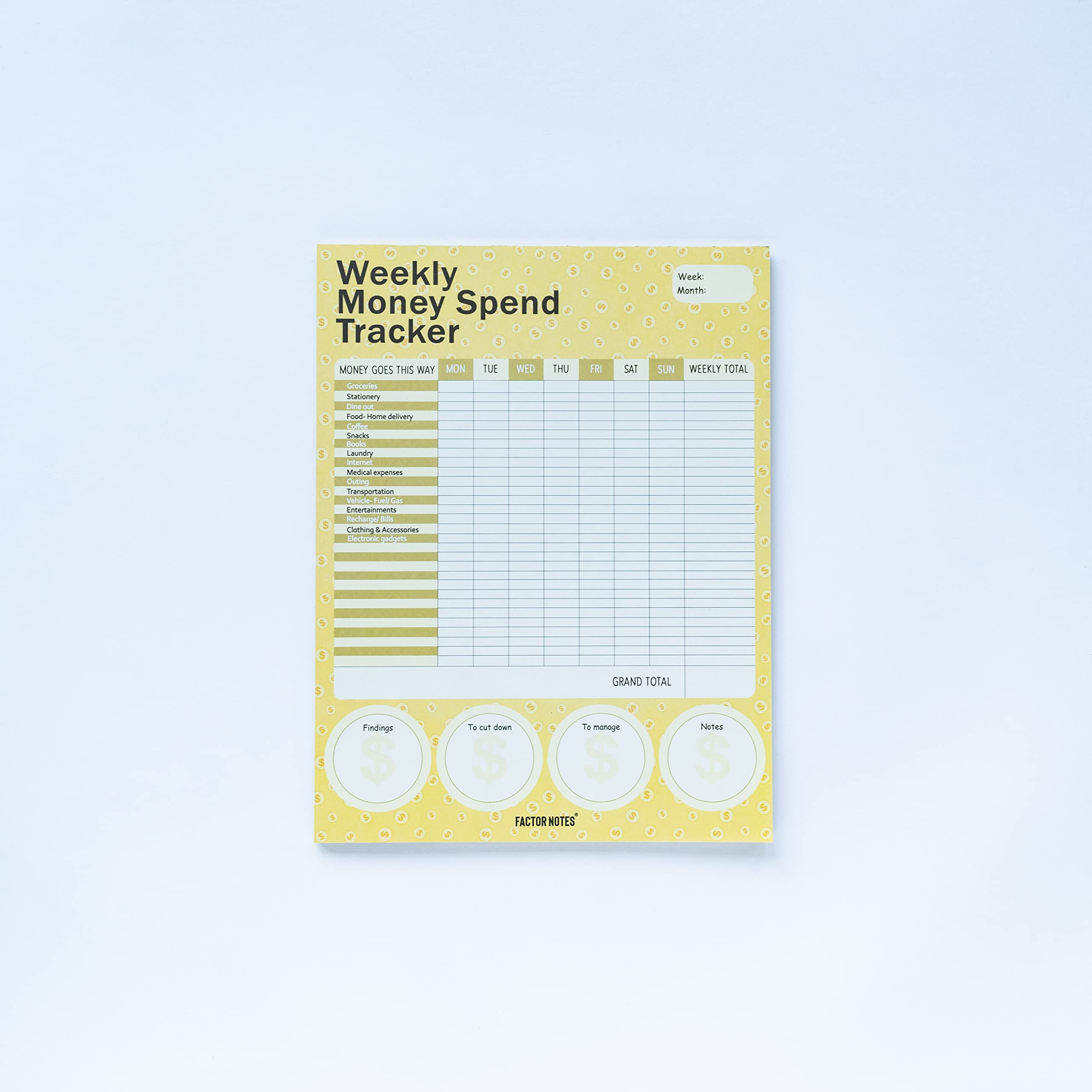 FACTOR NOTES Tear-off Notepads:A4 Sized|52 Sheets|100 GSM(Weekly Money ...