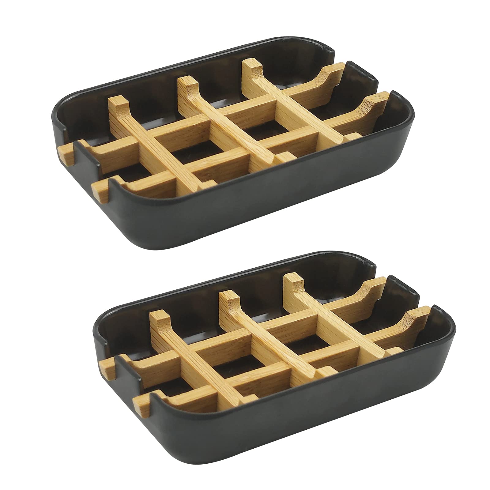 Amazon.com: 2 Pack Bamboo Soap Dish, Self-Draining Hand Soap Box ...