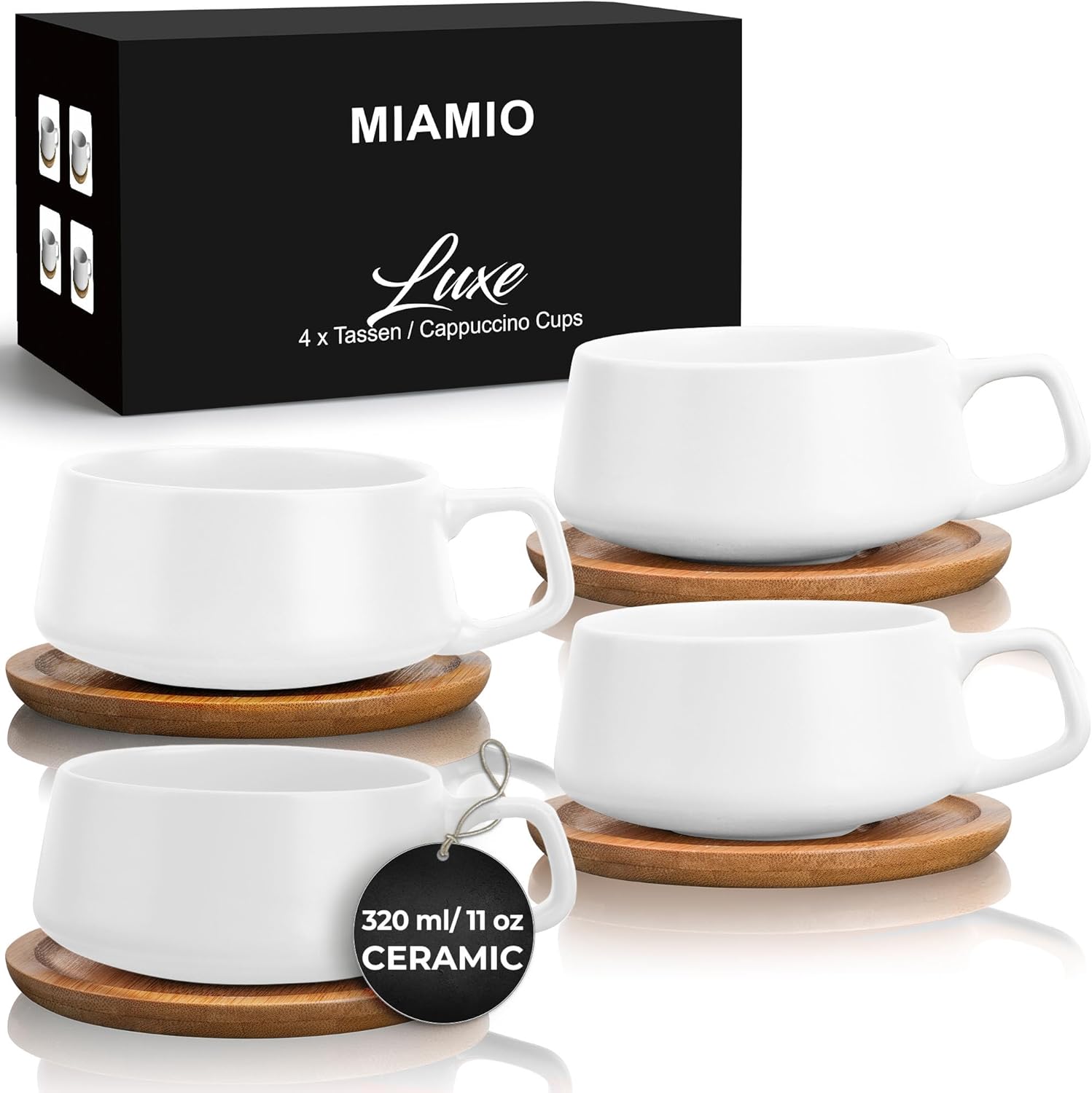 Amazon.com | MIAMIO – 11 Oz., Set of 4 Ceramic Tea Cup and Saucer ...