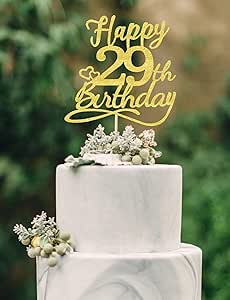 Amazon.com: 29 Birthday Cake Toppers-Gold Glitter, Funny 29th Cake ...
