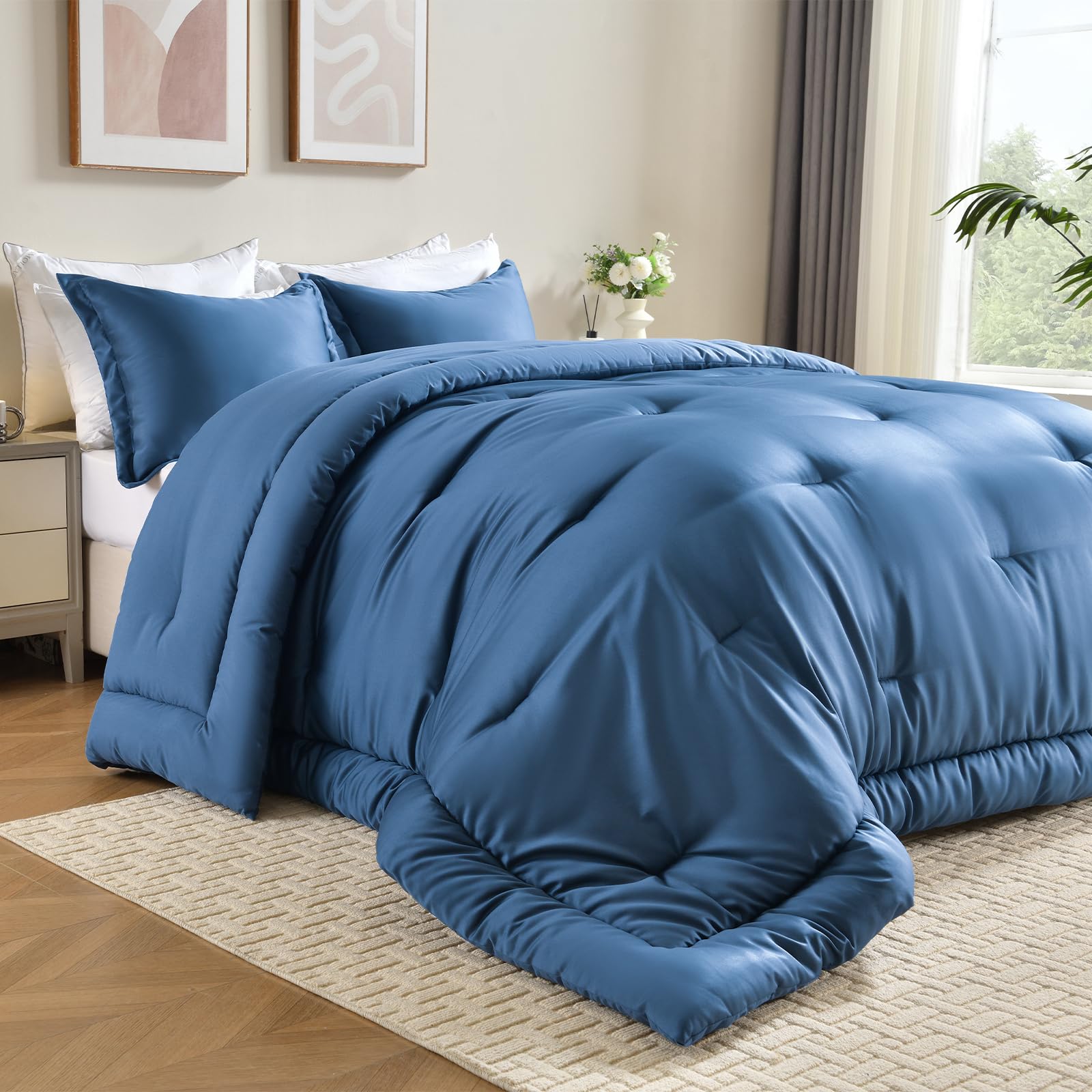 Amazon.com: Cosmoluxe Matte Satin Silky Twin Comforter Set Teal Blue, 2 ...