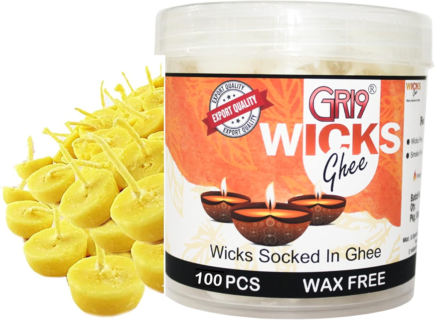 Amazon.com: GRI9 Handmade Diya Batti Pure Wicks Cotton Readymade Ghee ...