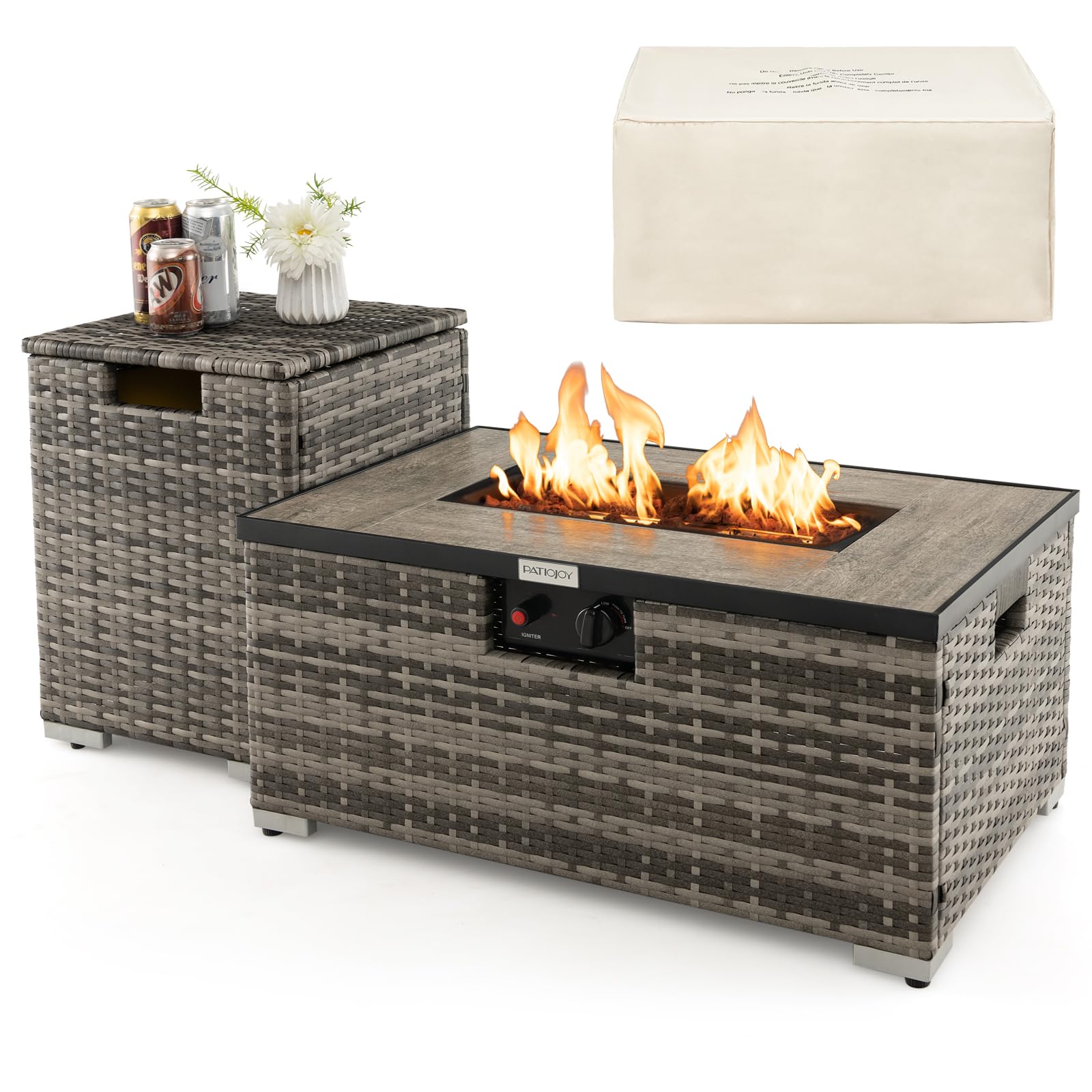 Amazon.com: Tangkula 2 Piece Outdoor Propane Fire Pit Table Set with ...