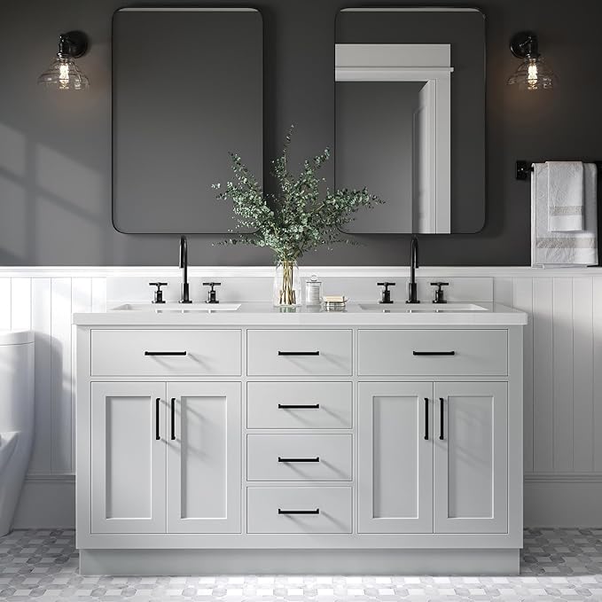 Amazon.com: ARIEL Double Bathroom Vanity 61" Grey 1.5" Edge Pure White ...