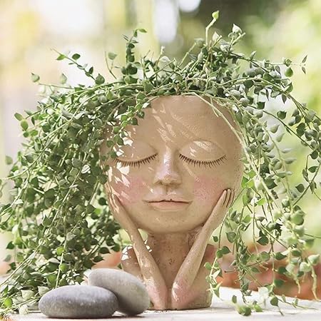 Amazon.com : JTZXJJX Cute Girl Head Succulent Planter, Gardening pots ...