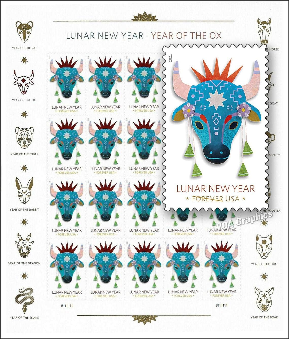 Amazon.com: Year of The Ox Lunar New Year: Postage Stamps Pane of 20 ...