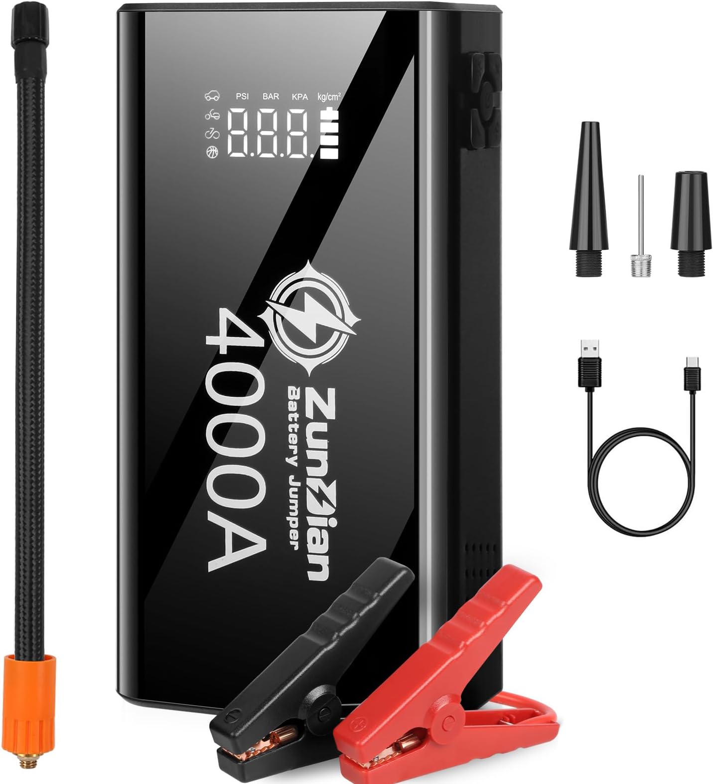 Car Battery Jump Starter, 4000A 12V Jump Starter with Tyre Inflator Air ...