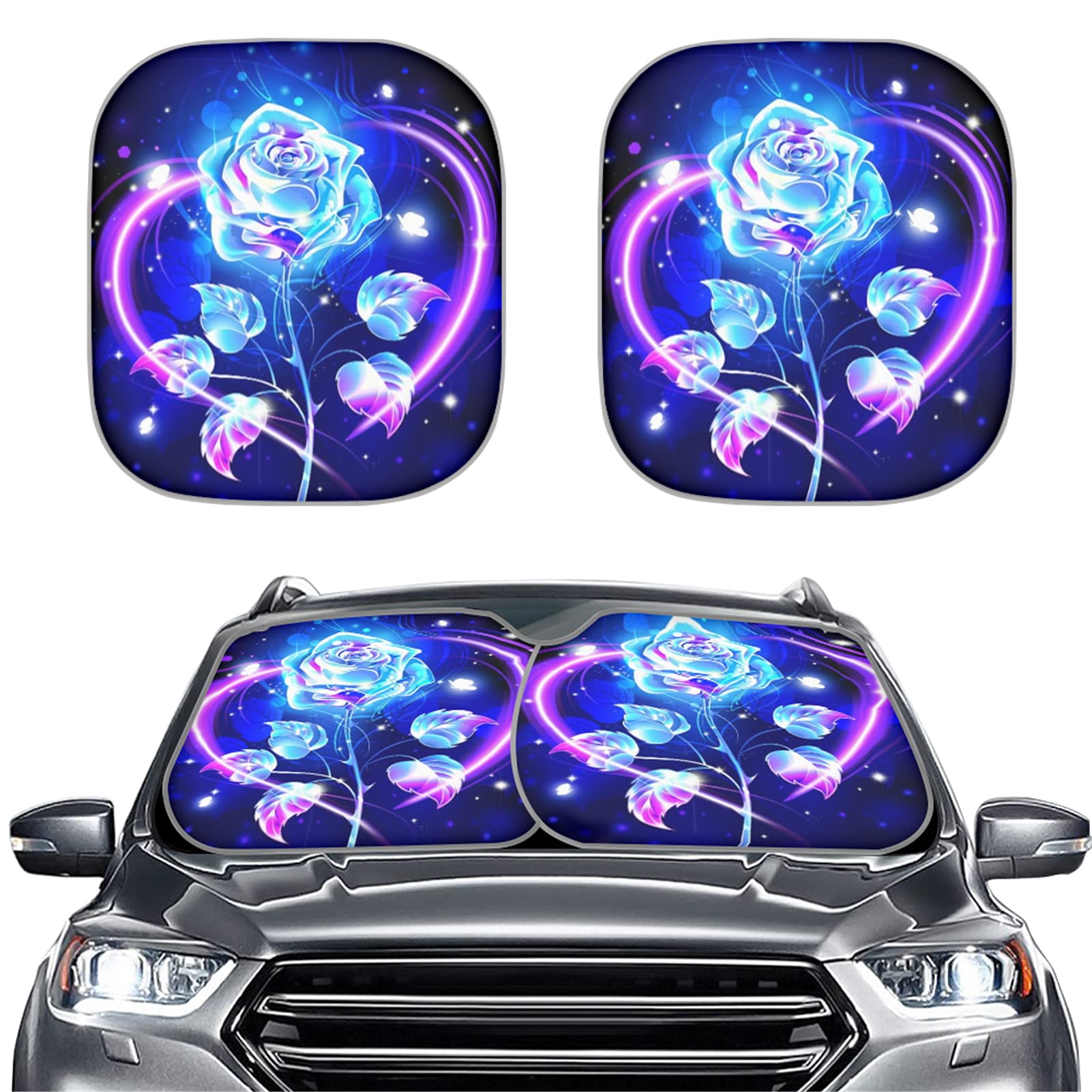 Amazon.com: LedBack 3D Blue Rose Floral Print Windshield Sun Shade,2 ...