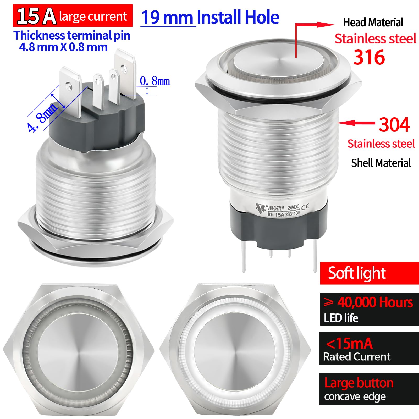 Snapklik.com : UL Listed 15Amp Momentary Push Button Switch IP67 ...