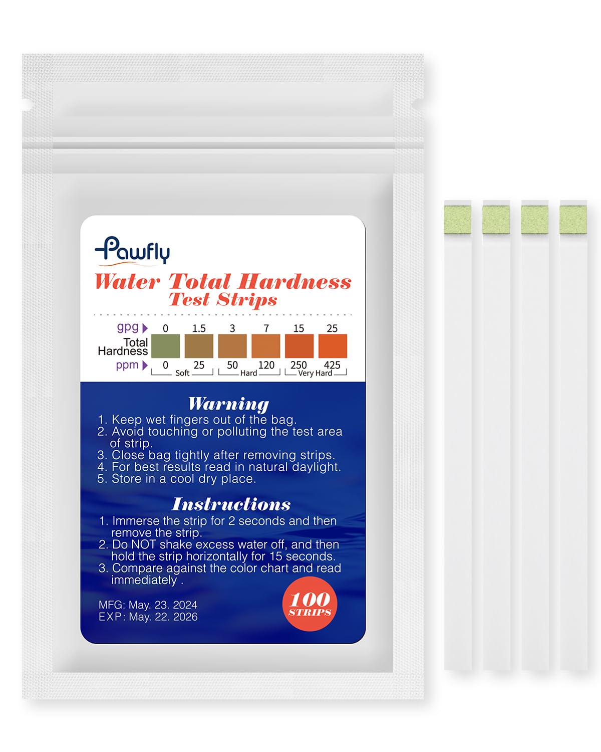 Pawfly Water Hardness Test Kits, 100 Strips Hard Water Test Kit for ...